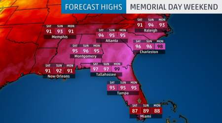 Memorial Day Weekend Heat Wave Could Smash May Records in the Southeast...